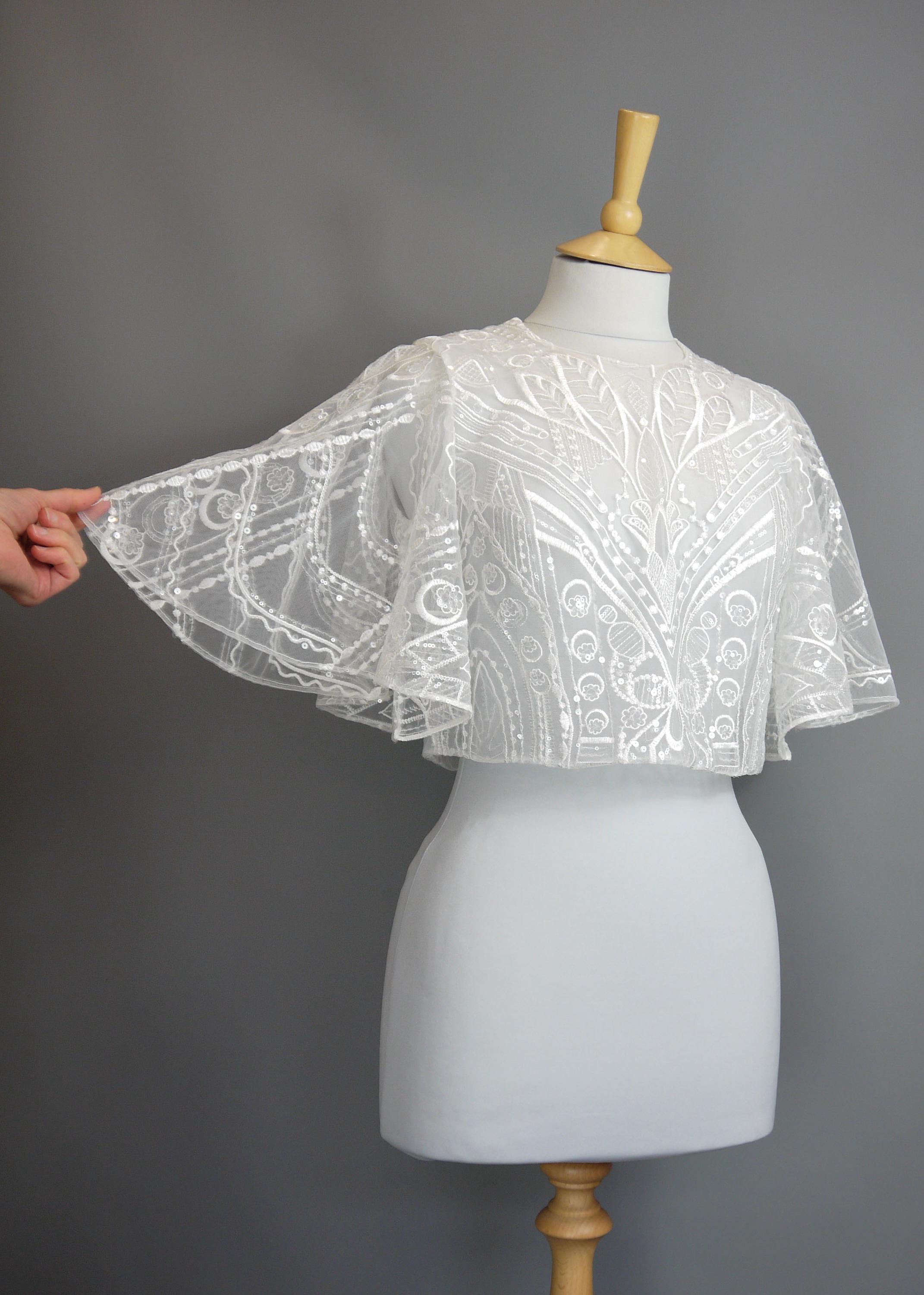 Boxy Sheer Top in Art Deco Sequin Lace With Large Flutter Sleeves ...