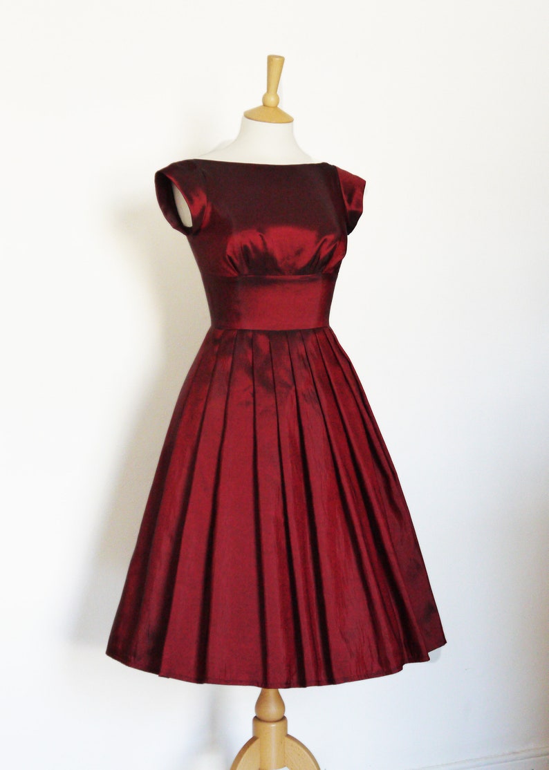 Cranberry Taffeta Tiffany Prom Dress With Sleeves Made by - Etsy