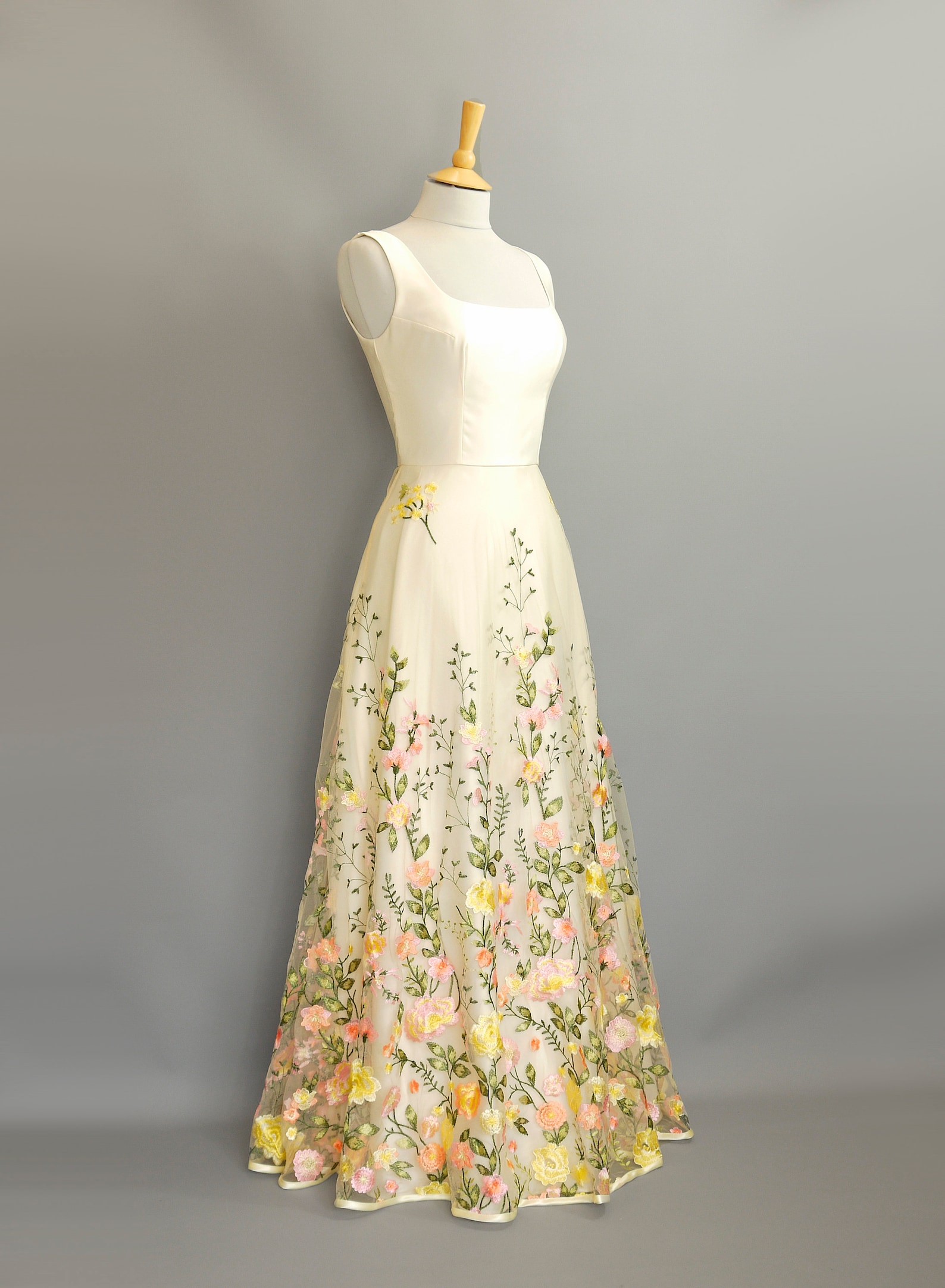 Yellow & Peach Dahlia Wedding Gown With Ivory Duchess Satin - 'isabella ...
