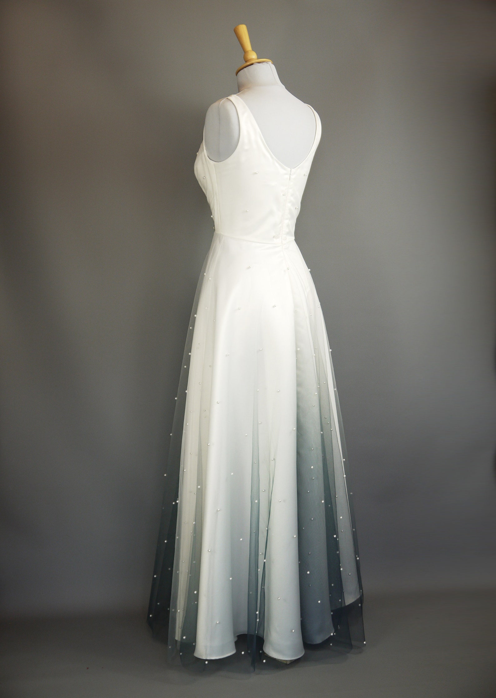 Grey Ombre & Pearl Lace With Duchess Satin Wedding Gown - Made by Dig ...