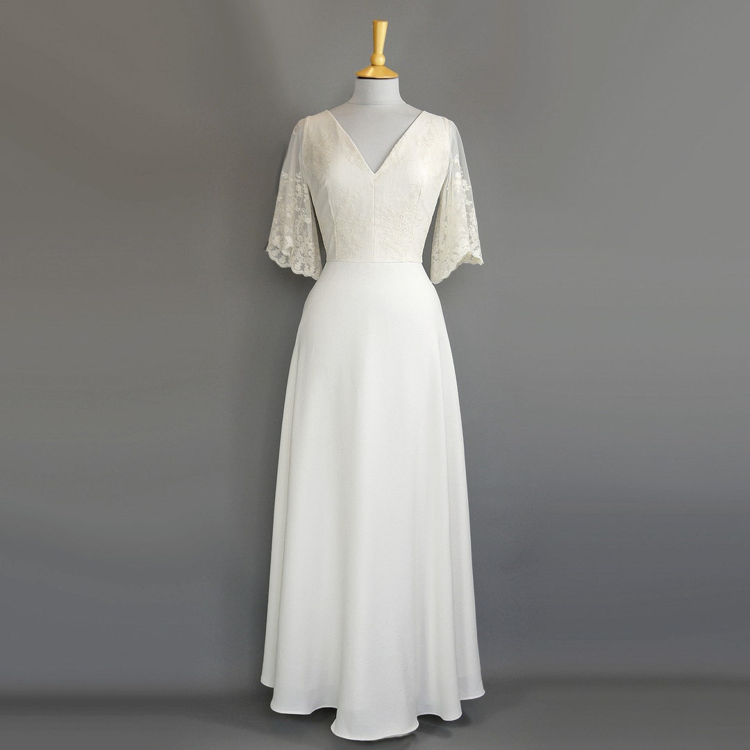 Delilah Wedding Gown in Ivory Wild Meadow Lace on Matte Crepe - Boho ...