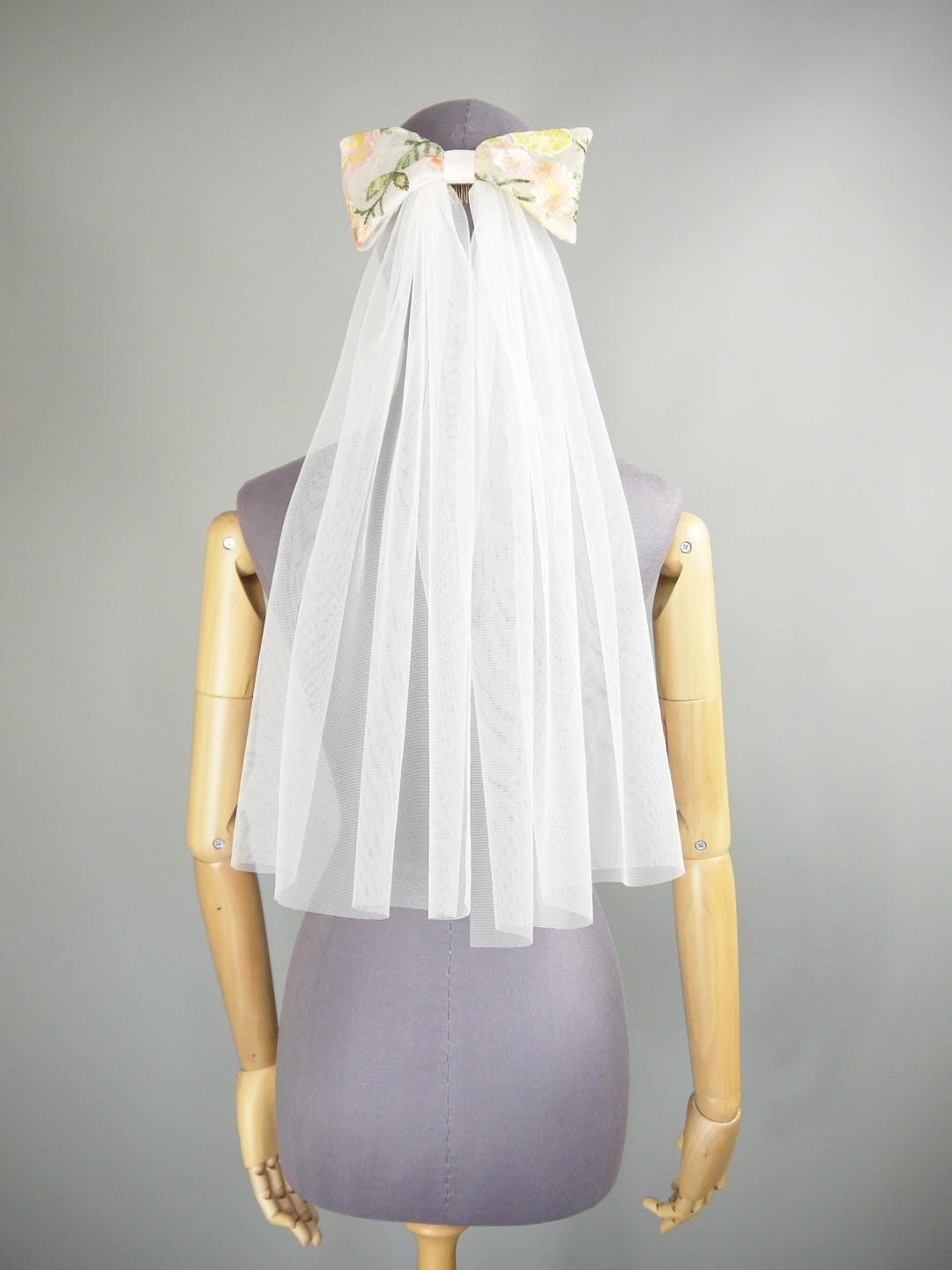 Bow Wedding Veil in Lace & Silk - Made by Dig for Victory! - Etsy