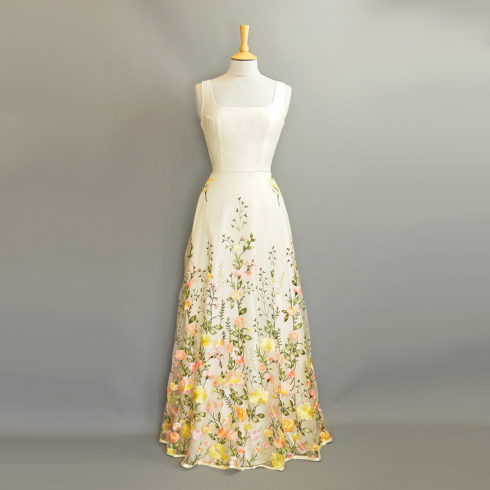 Yellow & Peach Dahlia Wedding Gown With Ivory Duchess Satin - 'isabella ...