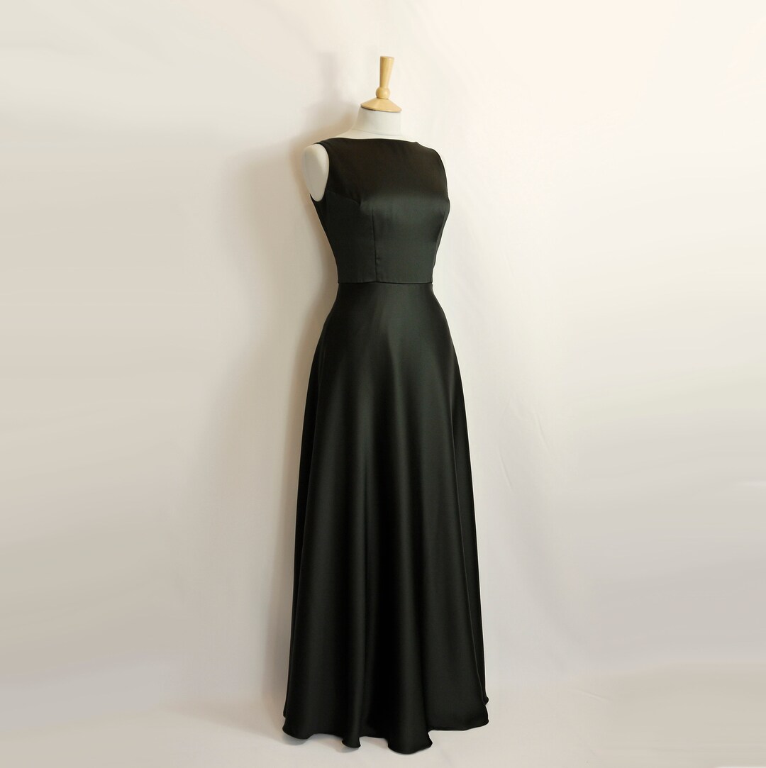 Elvira Wedding Gown in Black Satin Crepe - Full Length Plunge Back ...