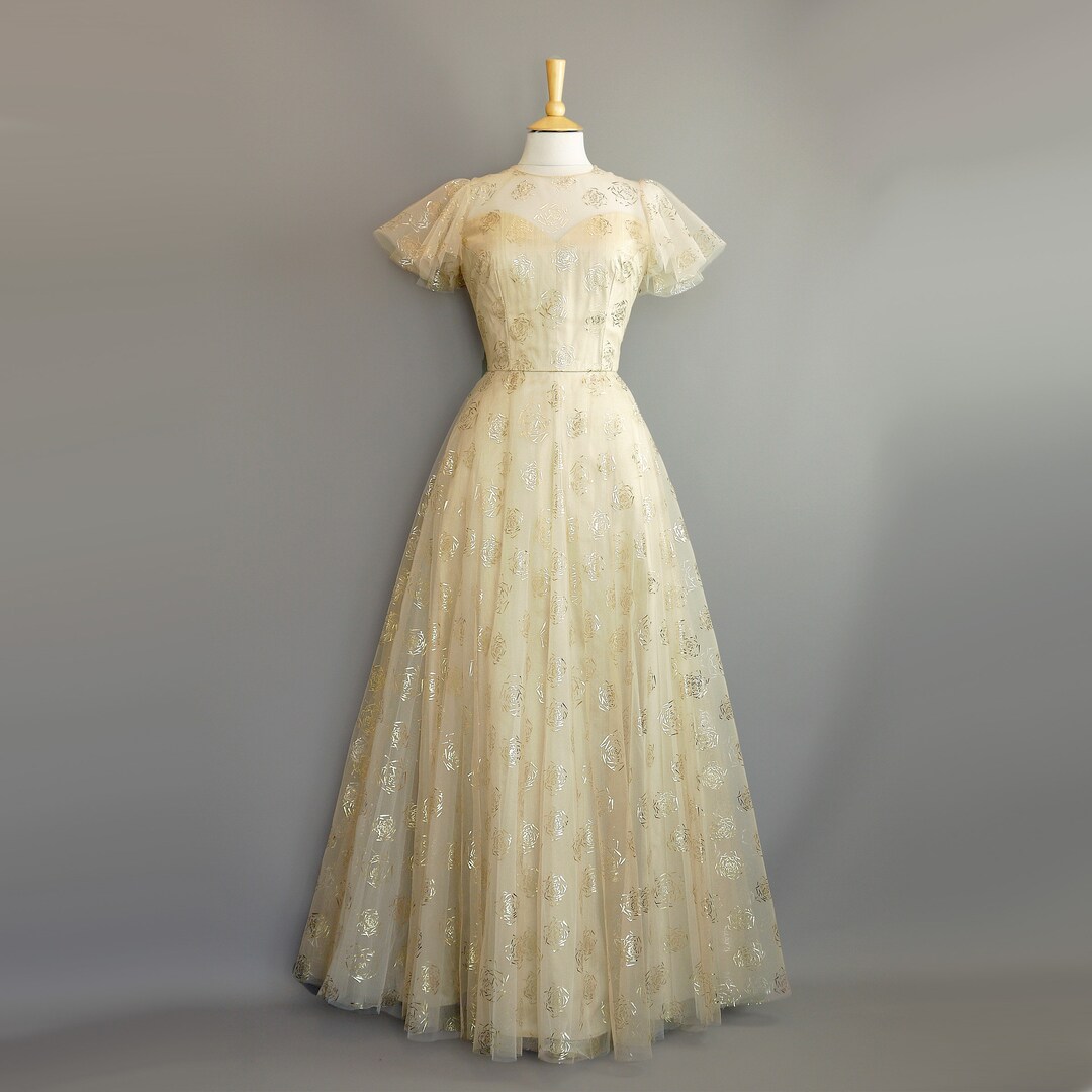 Rose Wedding Gown in Pale Gold Silk Dupion and Gold Metallic Tulle ...