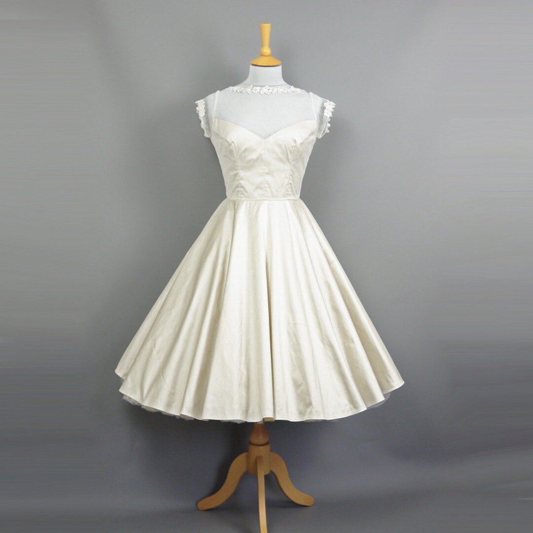 Grace Wedding Dress in Ivory Silk & Floral Sequin Trim on Fifties ...