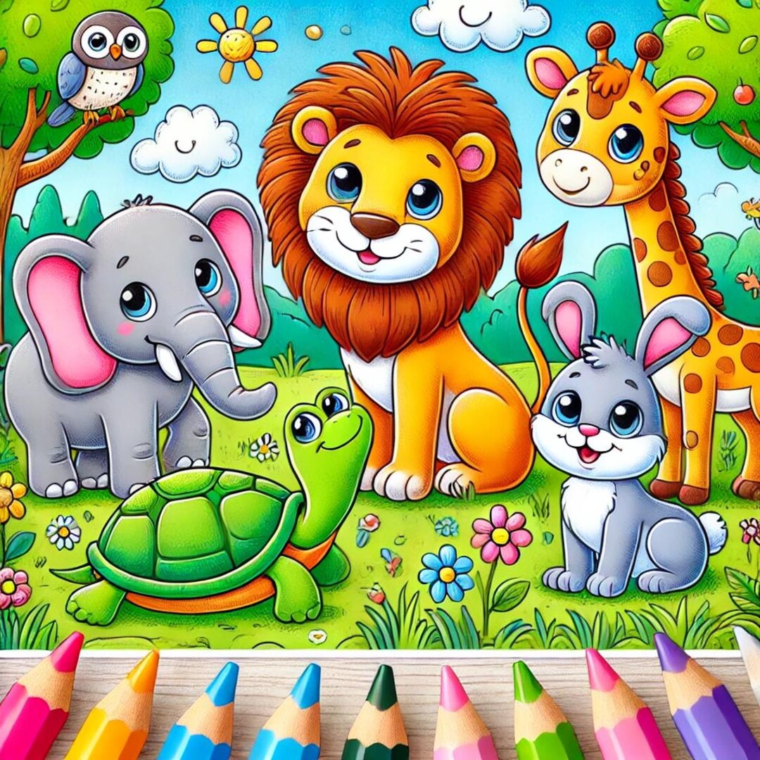 10 Animal Coloring Pages: One Color Page and One Matching Black and ...