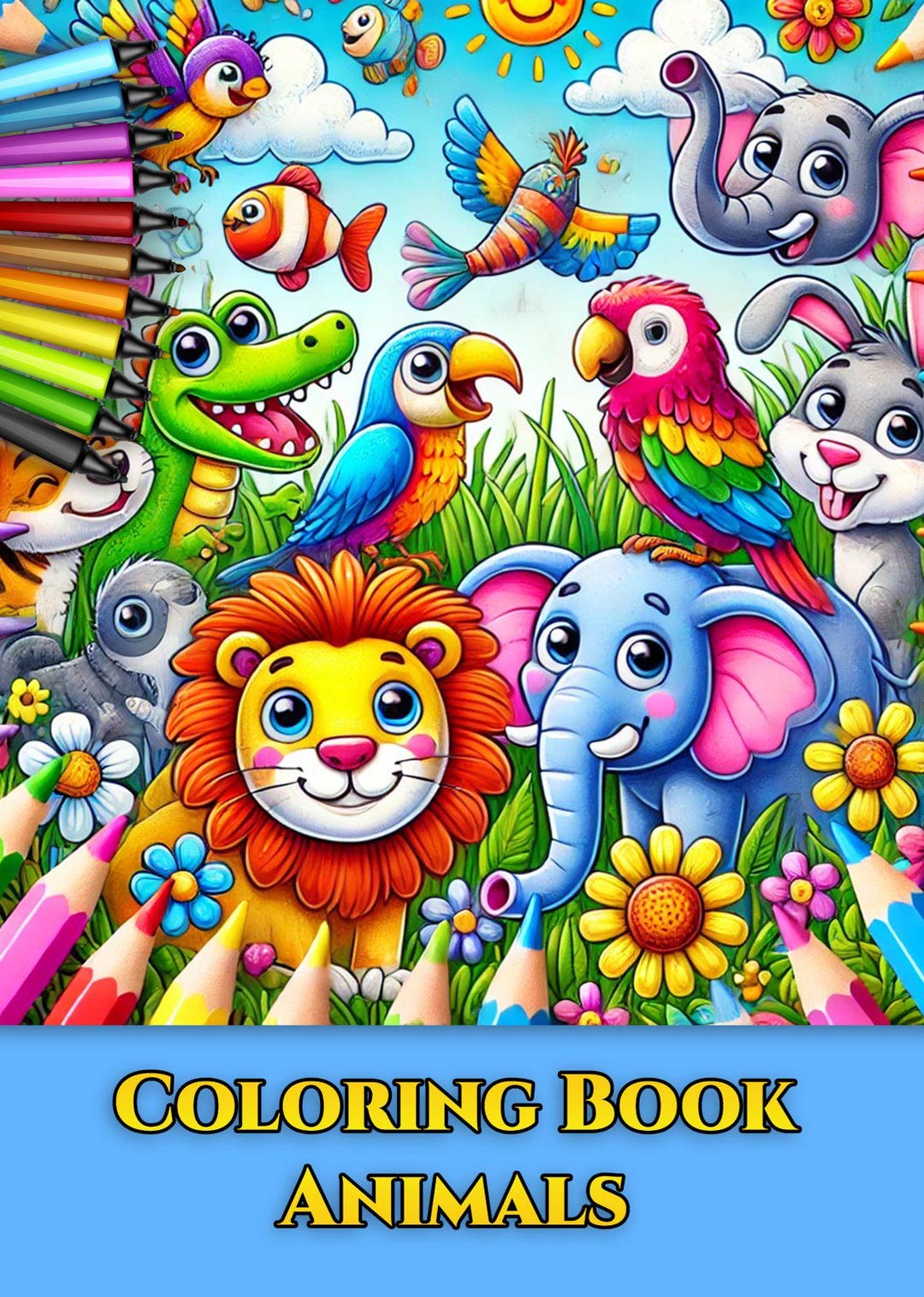 10 Animal Coloring Pages: One Color Page and One Matching Black and ...