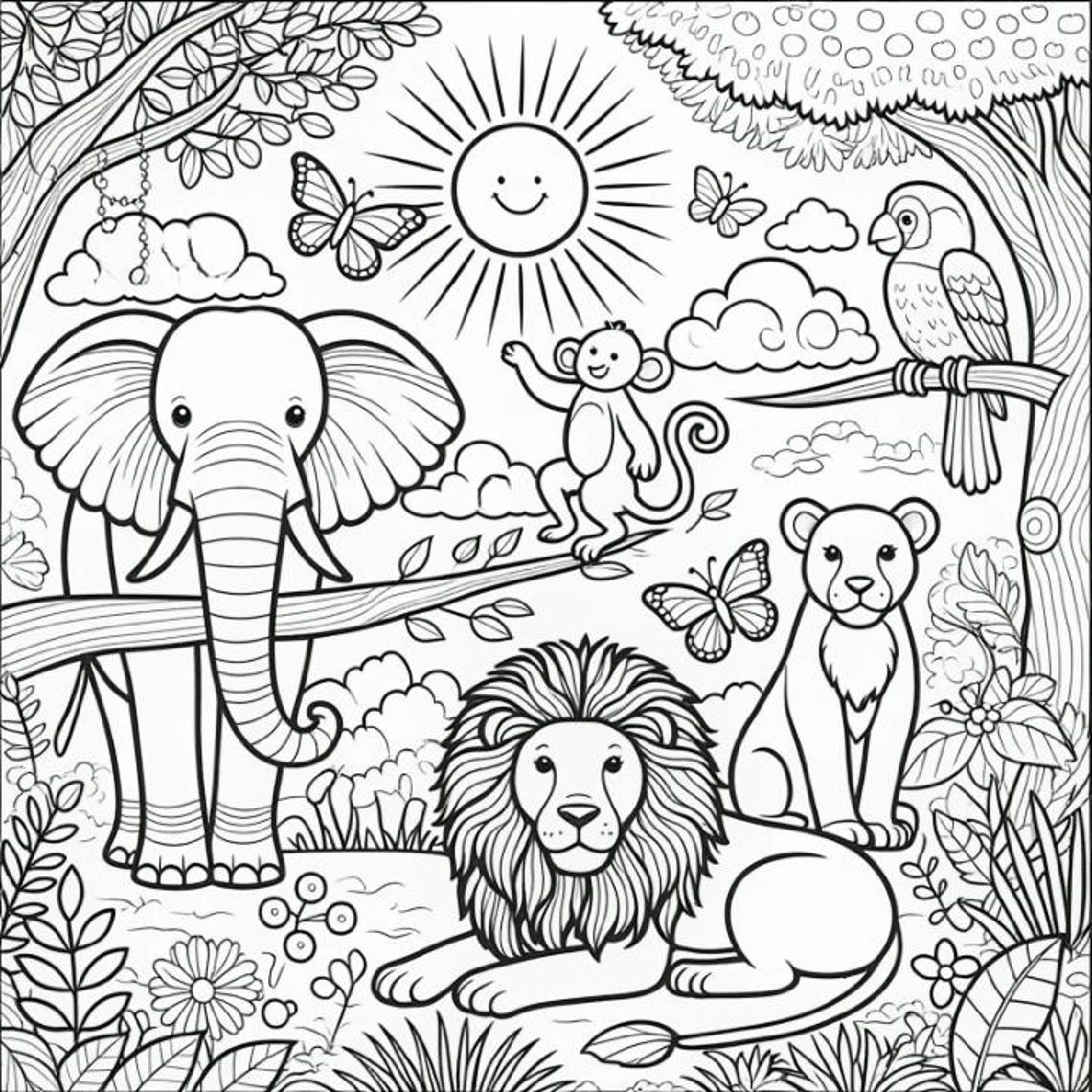10 Animal Coloring Pages: One Color Page and One Matching Black and ...