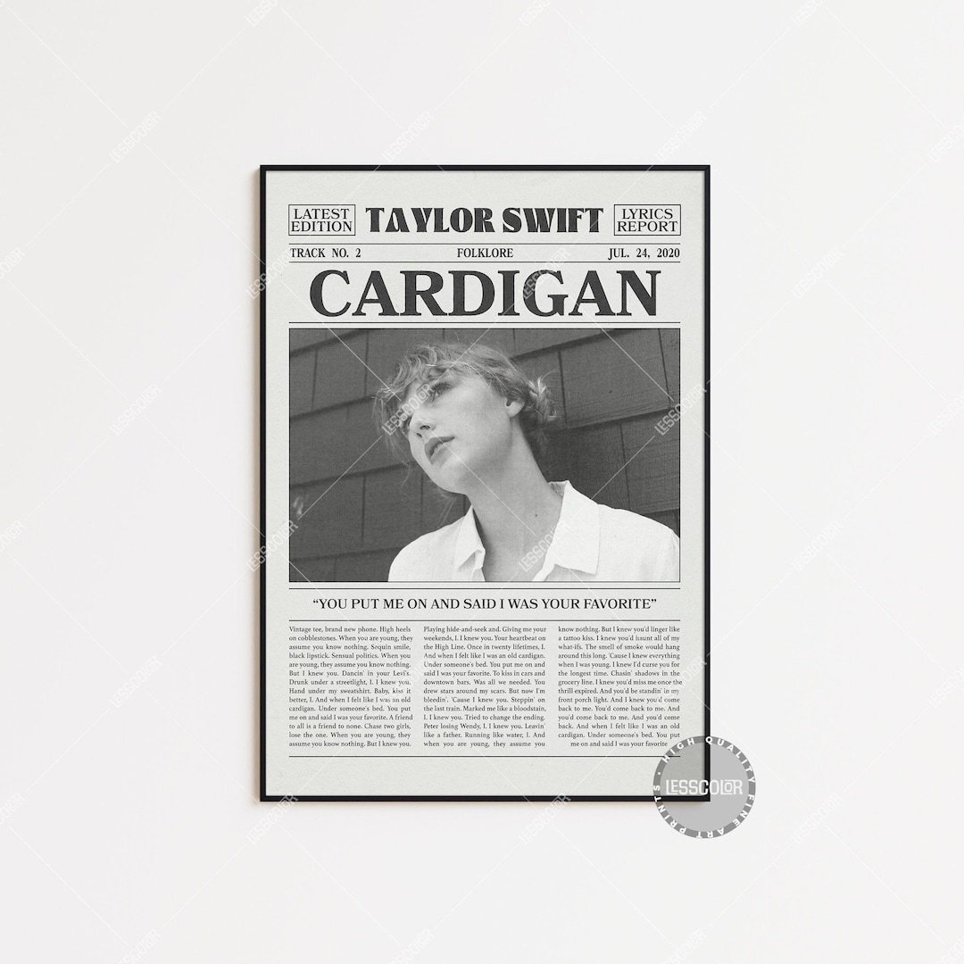 Taylor Swift Retro Newspaper Print, Cardigan Poster, Cardigan Lyrics ...