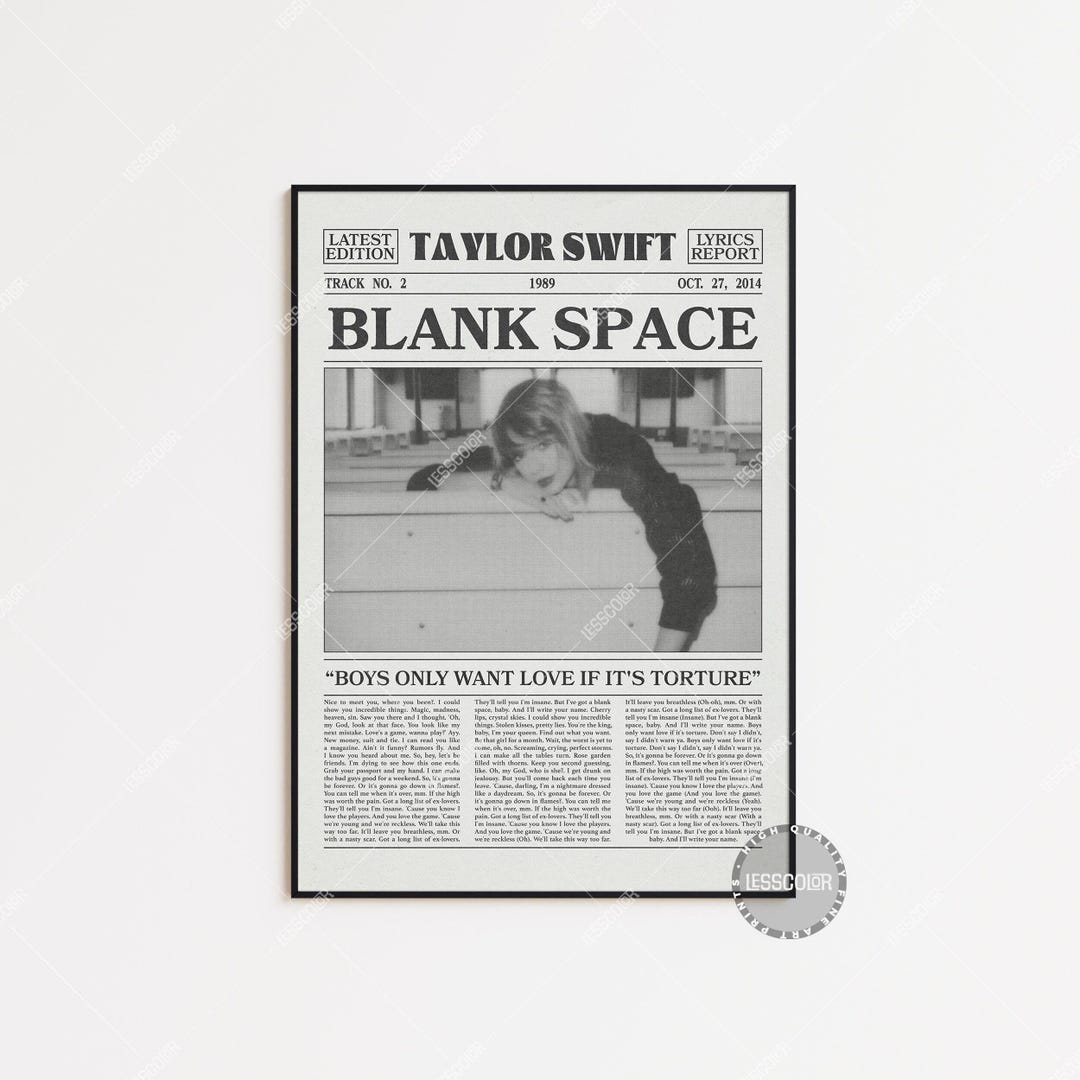 Taylor Swift Retro Newspaper Print, Blank Space Poster, Blank Space ...