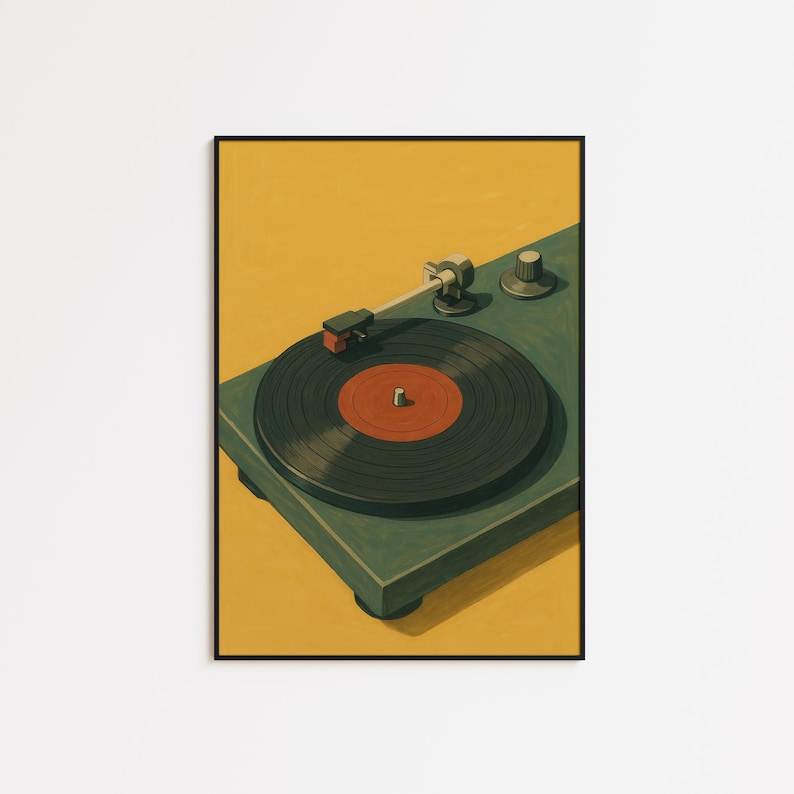 Retro Record Player Poster – Vintage Vinyl Wall Art in Mustard - Etsy UK