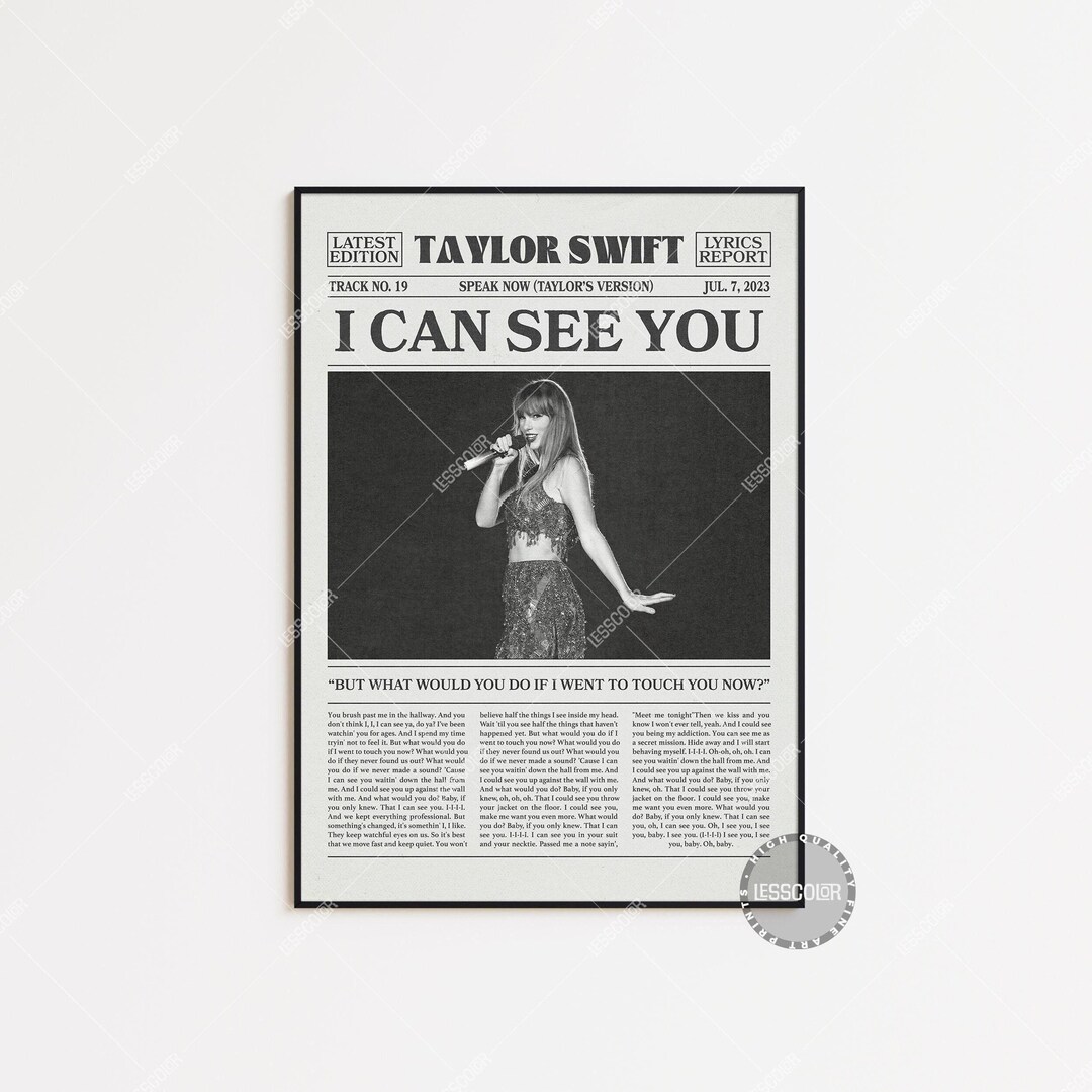 Taylor Swift Retro Newspaper Print, I Can See You Poster, Lyrics Print ...