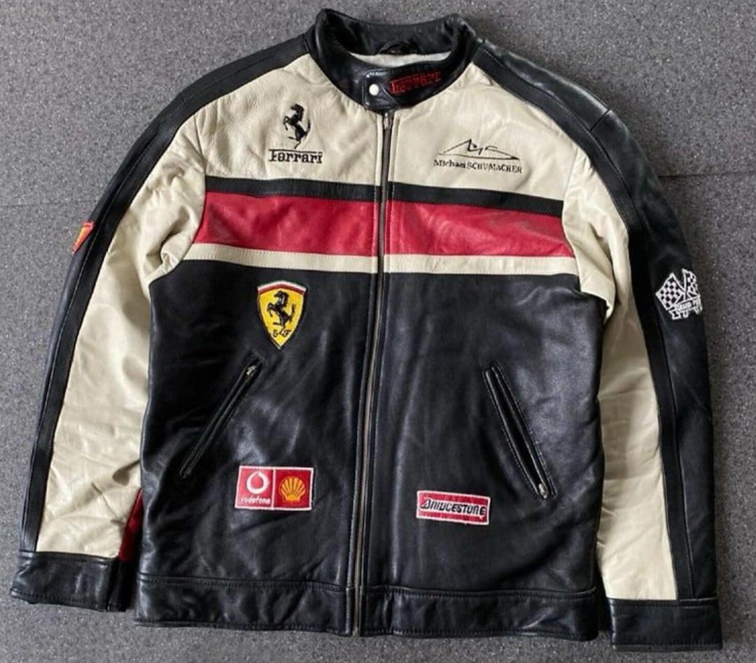 Ferrari Black Biker Racing Leather Jacket Handmade Genuine Cowhide ...