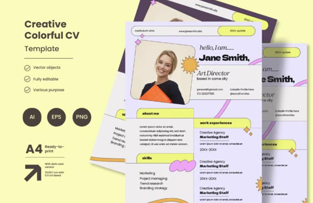 Creative Colorful Resume Template Modern CV Design for Canva ...