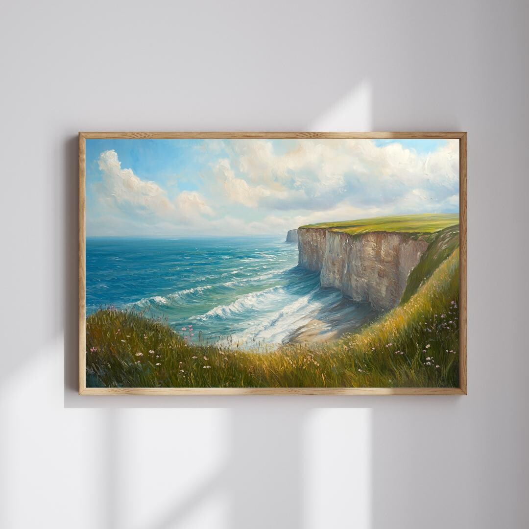 Coastal Cliffside Oil Painting, Landscape Print, Coastal Wall Art ...