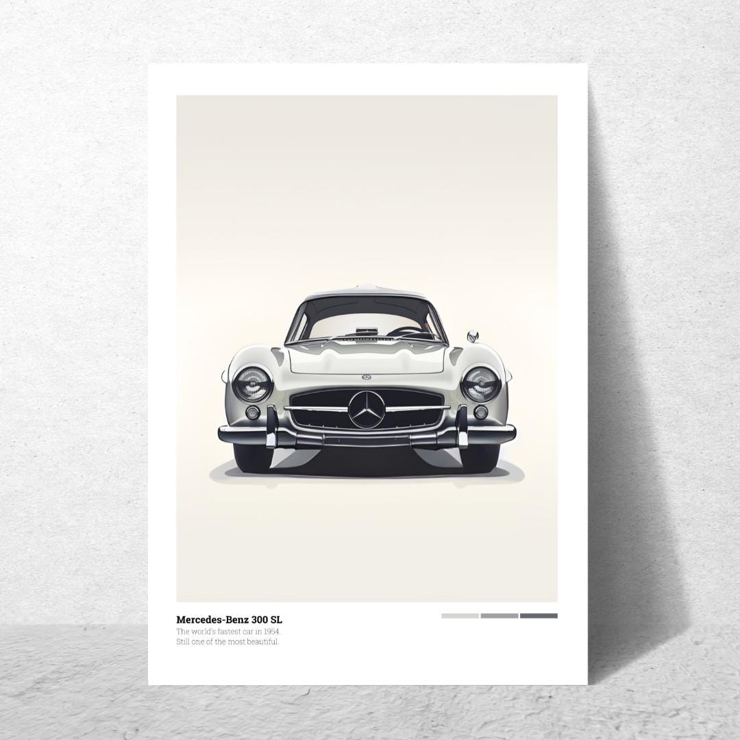 Car Poster Mercedes 300 SL Poster Printable Art Classic Car Wall Art ...