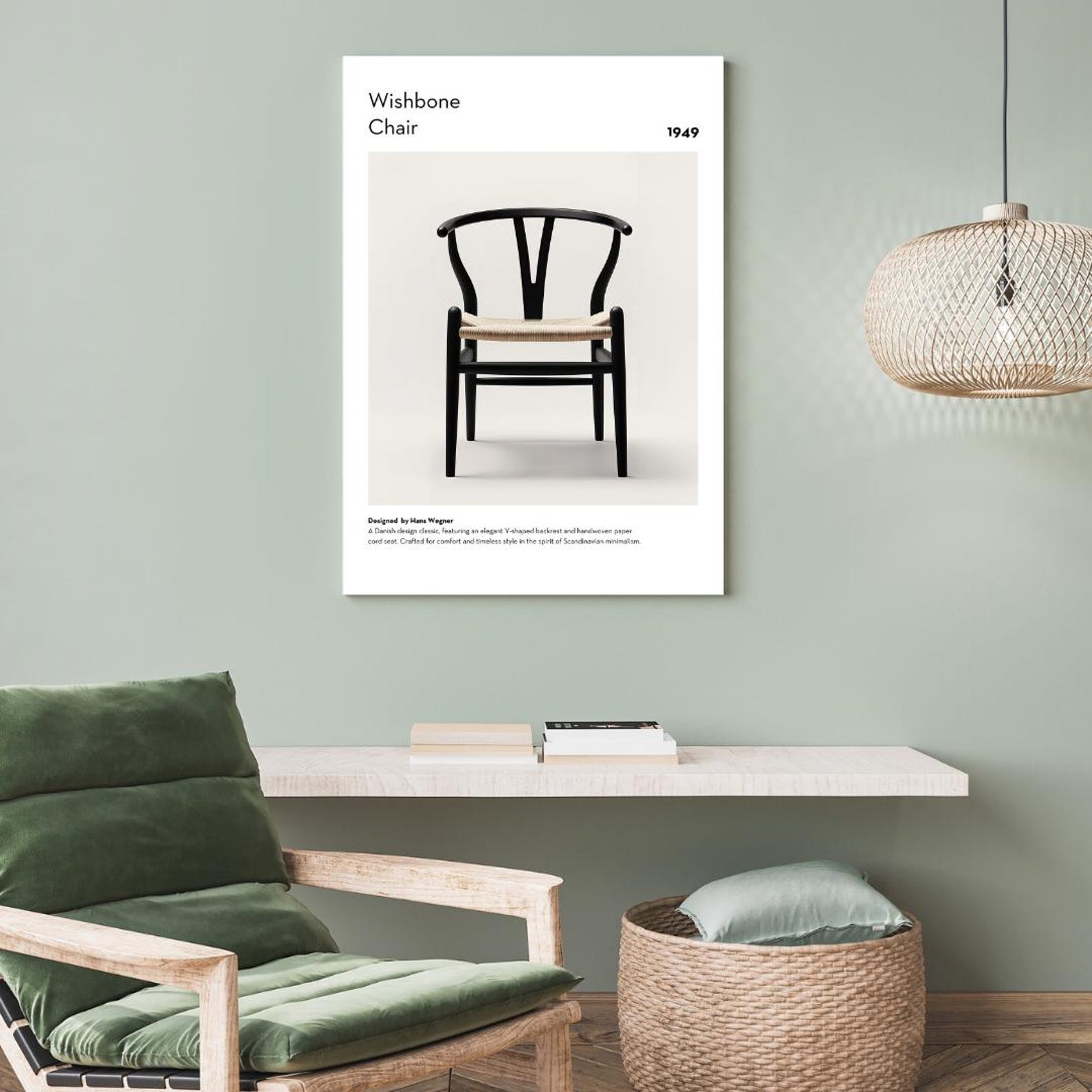 Wishbone Chair Poster – Hans Wegner Print, Mid-century Modern Art ...