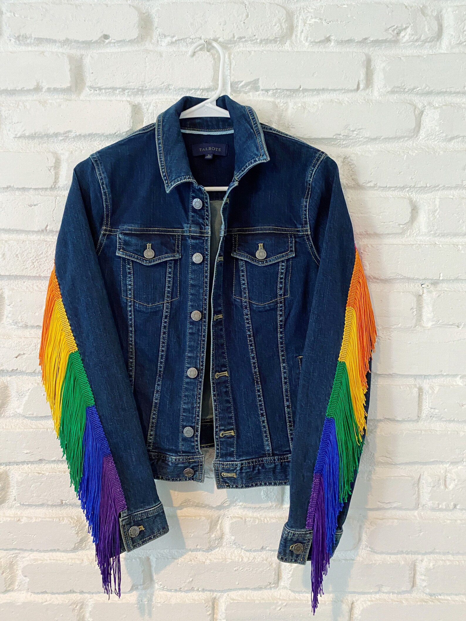Pink Rainbow Fringe Denim Jacket - Ready to Ship - Size S Women’s - Etsy