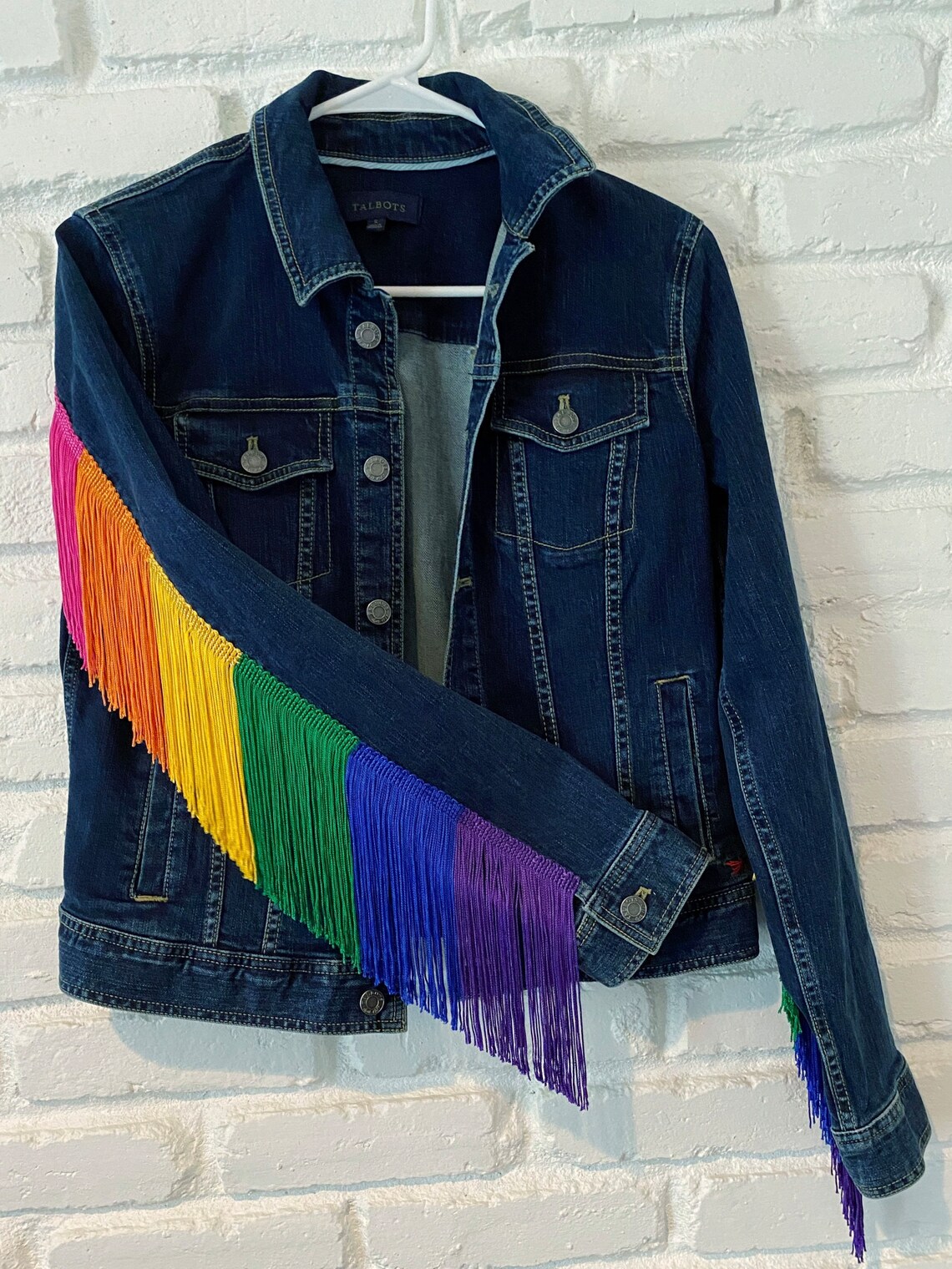 Pink Rainbow Fringe Denim Jacket - Ready to Ship - Size S Women’s - Etsy