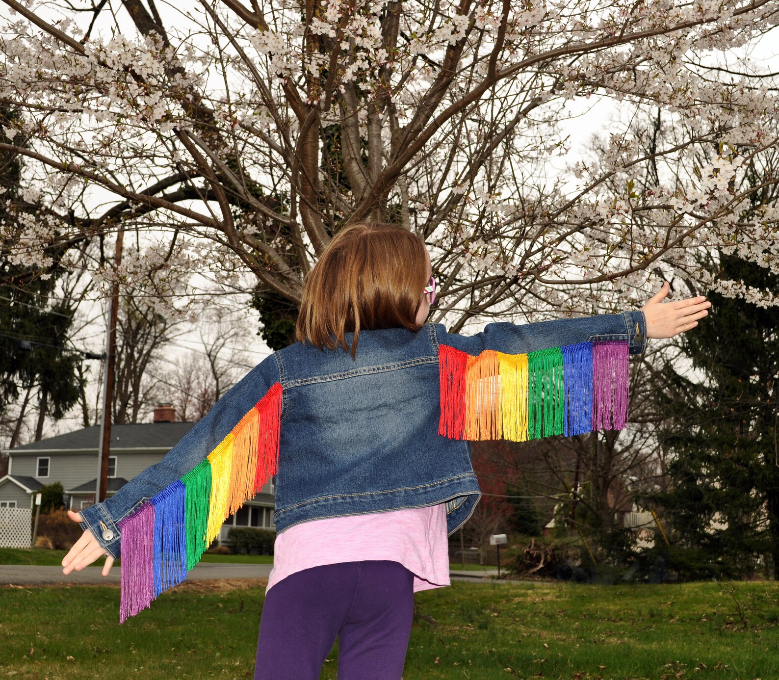 Rainbow Fringe Denim Jacket Kids - Etsy