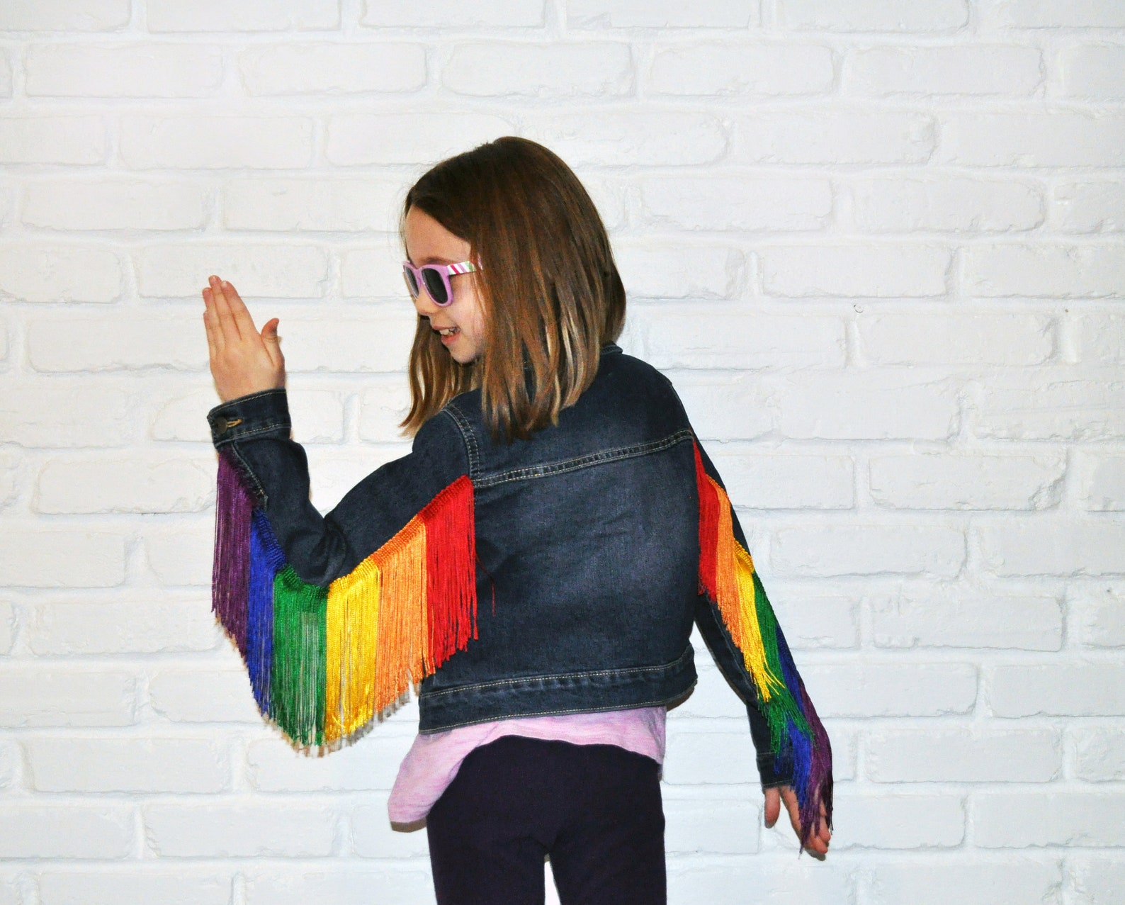 Rainbow Fringe Denim Jacket Kids - Etsy