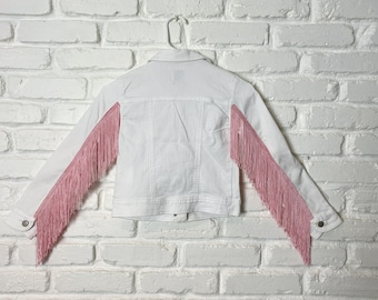 Pink Rainbow Fringe Denim Jacket Ready to Ship Size S - Etsy
