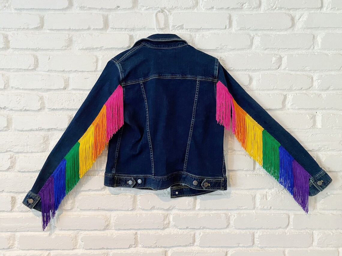Pink Rainbow Fringe Denim Jacket - Ready to Ship - Size S Women’s - Etsy