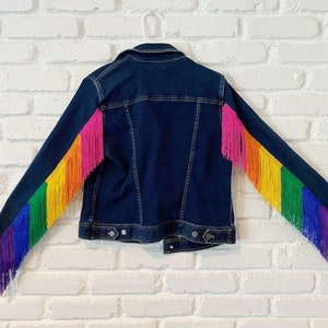 Pink Rainbow Fringe Denim Jacket - Ready to Ship - Size S Women’s - Etsy
