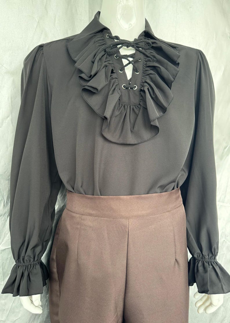 Gothic Ruffled Pirate Shirt | Renaissance Lace-up Blouse | Musketeer Medieval Poet Costume Top ...