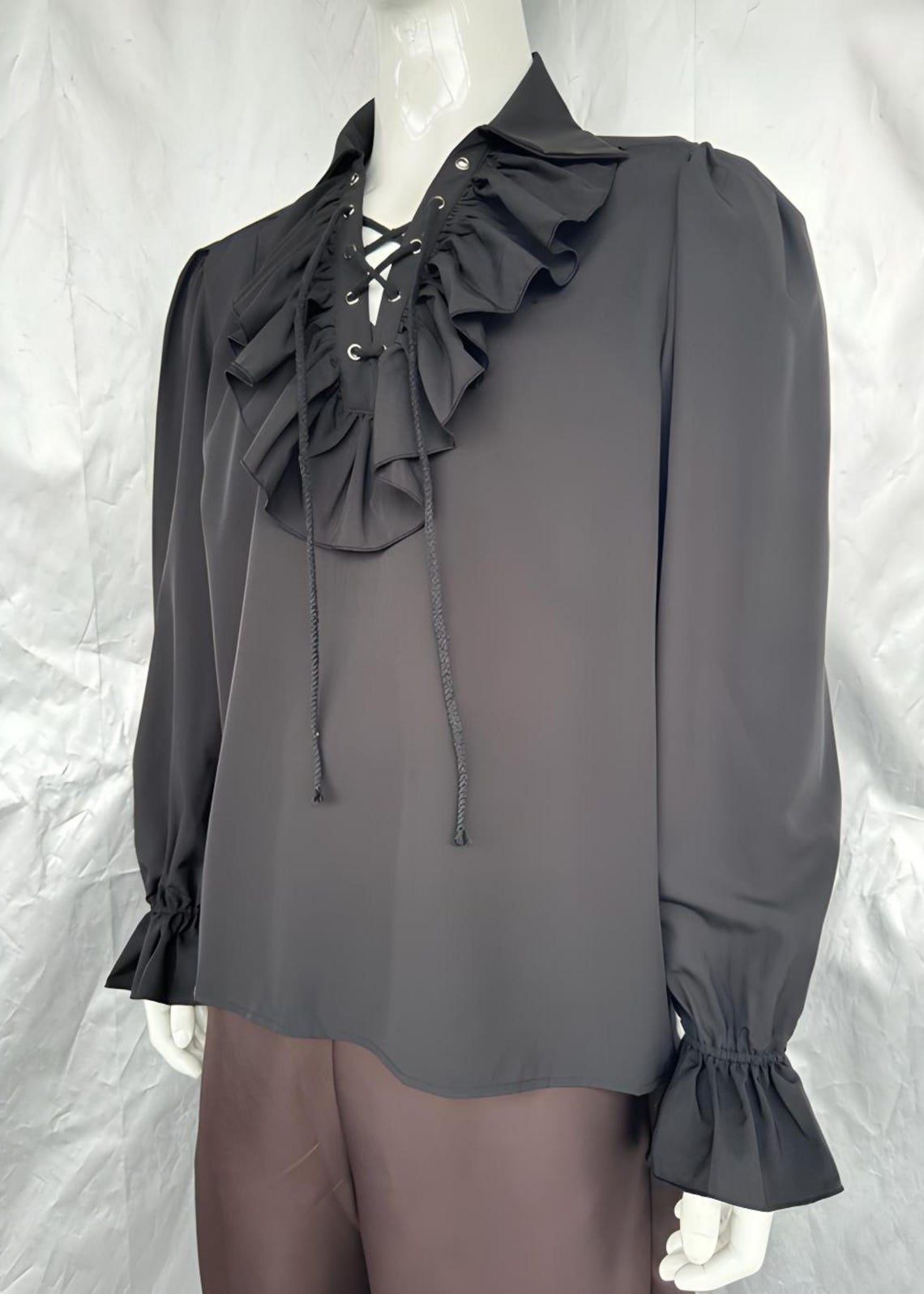 Gothic Ruffled Pirate Shirt | Renaissance Lace-up Blouse | Musketeer Medieval Poet Costume Top ...