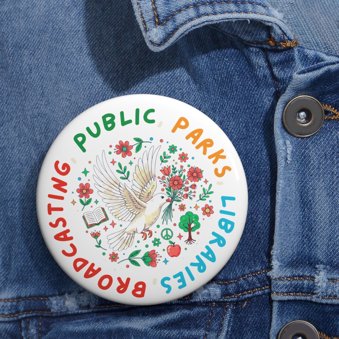 Public Parks Libraries Broadcasting Pin | Peace Dove Floral Button - Etsy