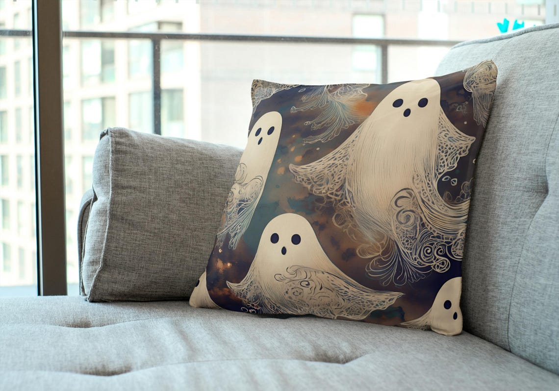 Seamless Pattern Vintage Lace Ghosts, Cute Halloween PNG Instant ...