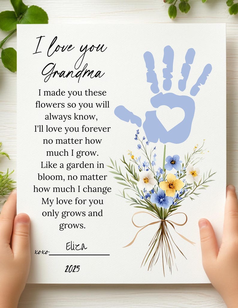 Flower Bouquet Handprint Poem Art for Grandma, Birthday Unique Kids ...