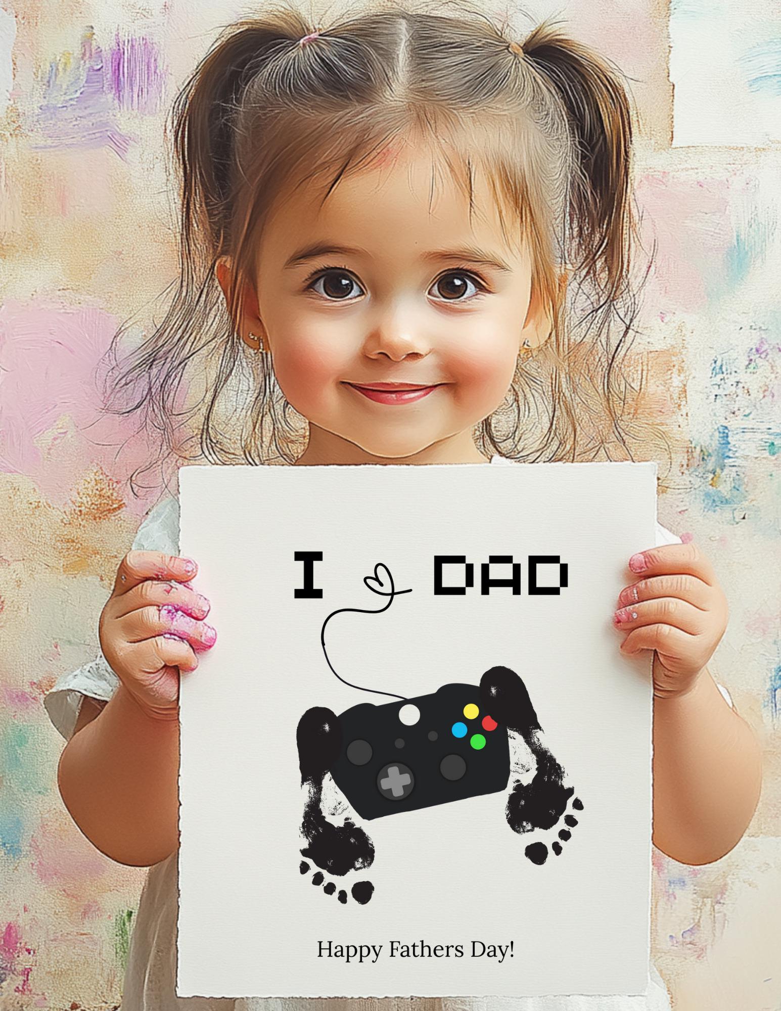 Gamer Dad Father's Day Handprint Art | Video Game Footprint Stamp Art ...