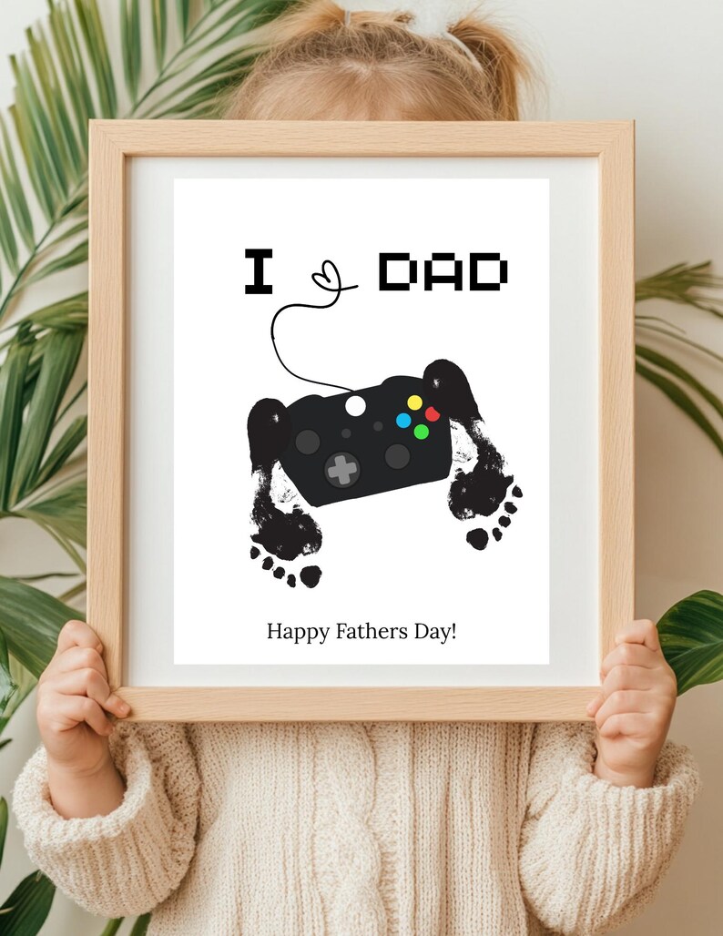Gamer Dad Father's Day Handprint Art | Video Game Footprint Stamp Art ...