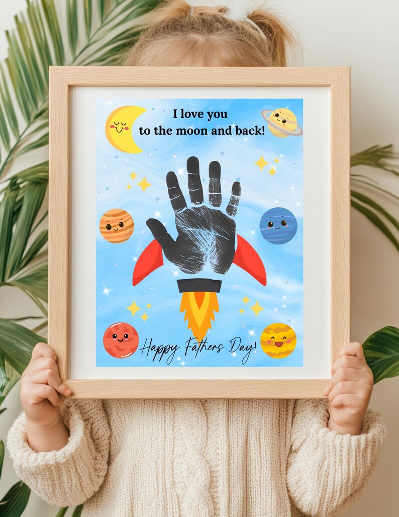 Father’s Day Printable | I Love You to the Moon | Handprint Rocket ...