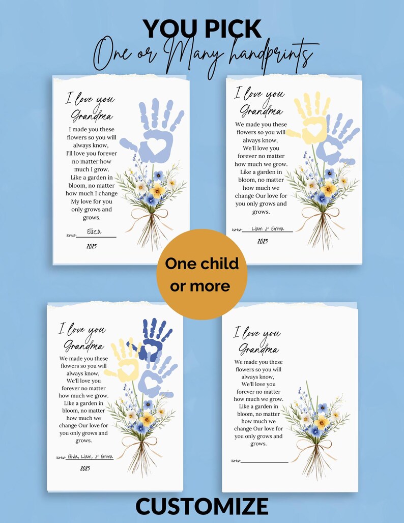 Flower Bouquet Handprint Poem Art for Grandma, Birthday Unique Kids ...