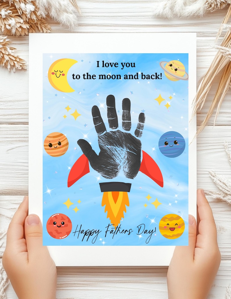 Father’s Day Printable | I Love You to the Moon | Handprint Rocket ...