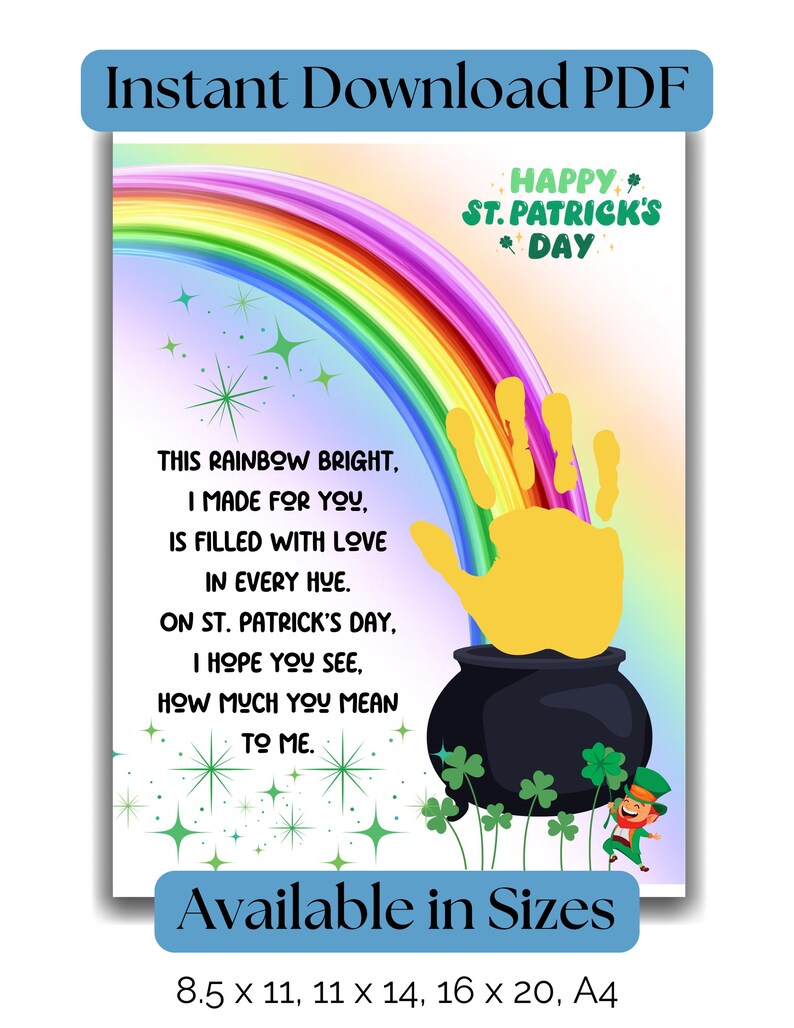 St Patrick’s Day Handprint Art, Rainbow Pot of Gold Craft, DIY Keepsake ...