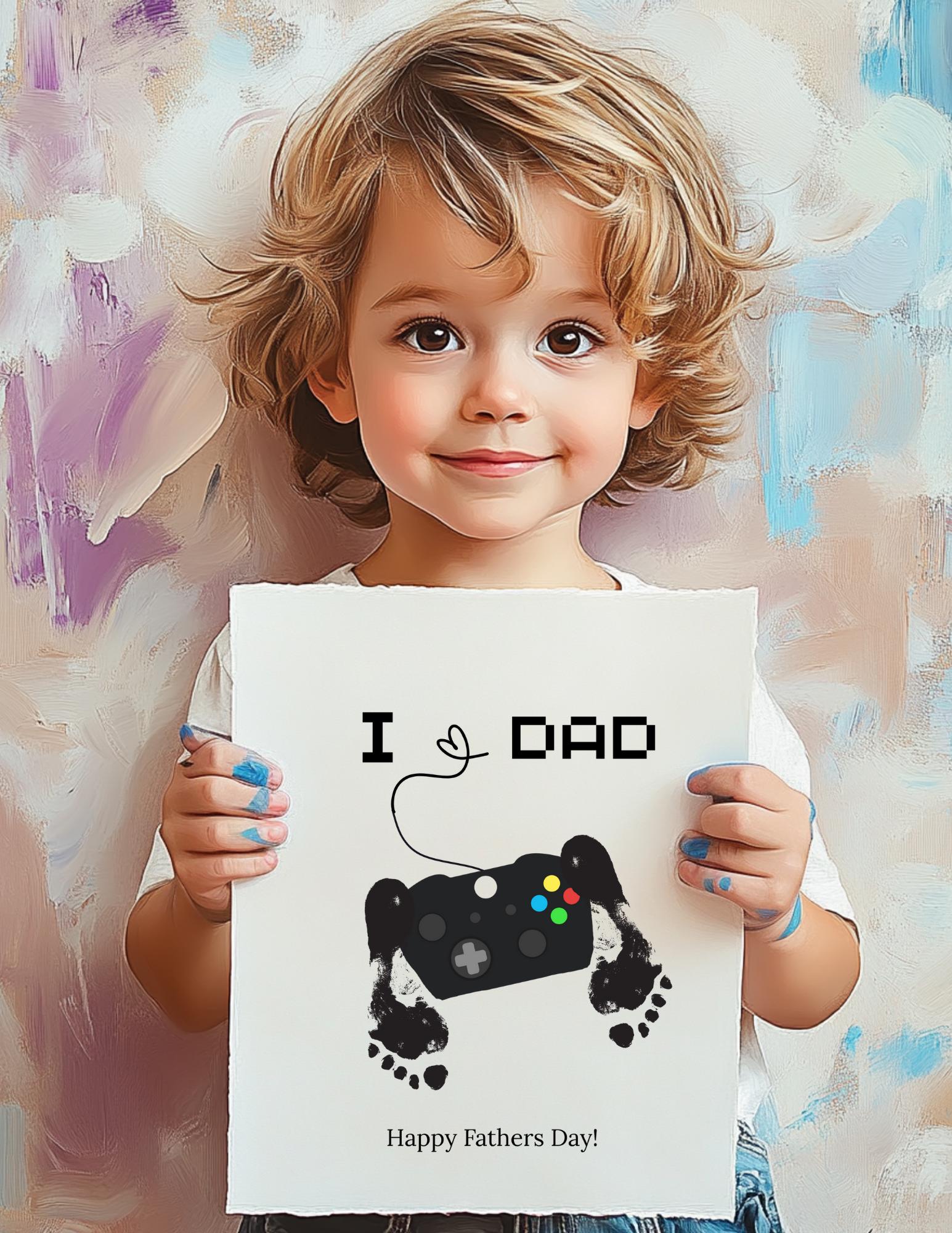 Gamer Dad Father's Day Handprint Art | Video Game Footprint Stamp Art ...