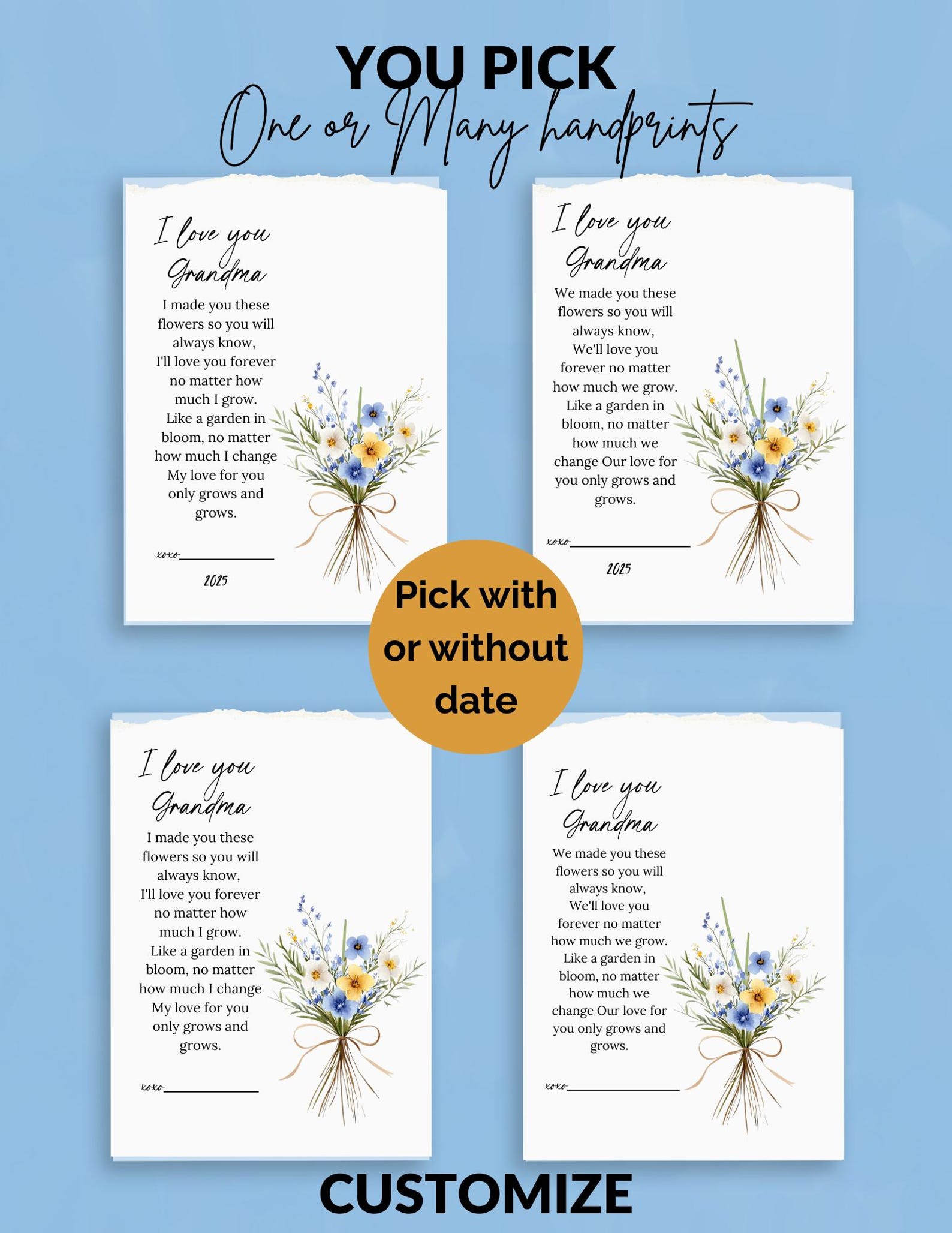 Flower Bouquet Handprint Poem Art for Grandma, Birthday Unique Kids ...