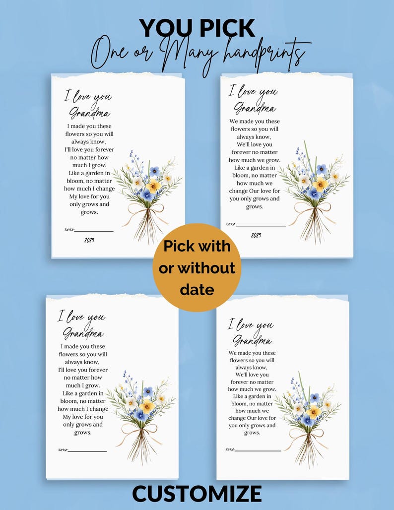 Flower Bouquet Handprint Poem Art for Grandma, Birthday Unique Kids ...
