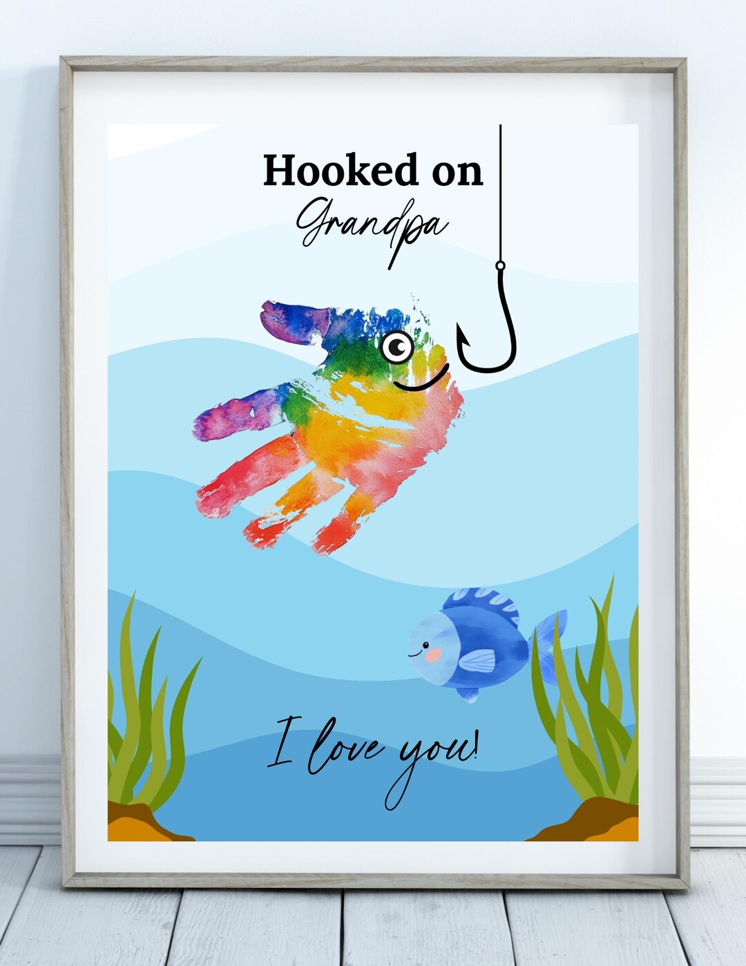 Grandpa Fathers Day Handprint Fishing Craft, DIY Kids Gift for Pop Pop ...