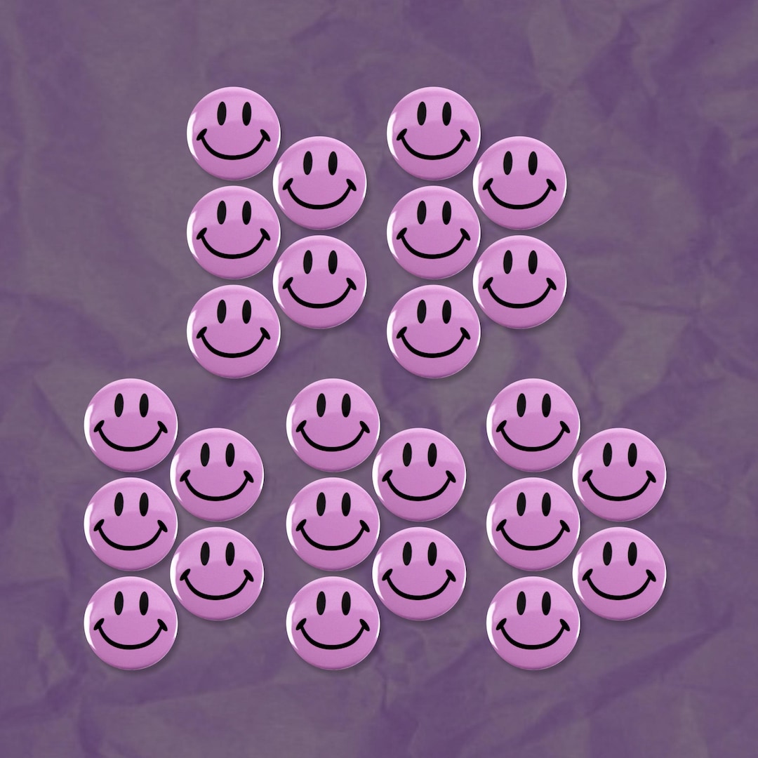 Classic Lilac Smiley Face Pinback Button Badges - 2.25 Inch Round - 25 ...