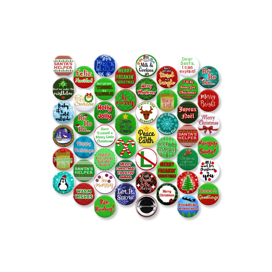 50 Pack Merry Christmas Fun Holiday Accessory Pinback Buttons 1.5 Inch ...