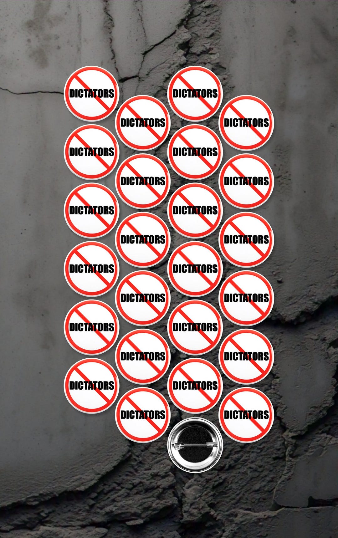 25 Pack - No Dictators Red Slash Political Activism Protest Pinback ...