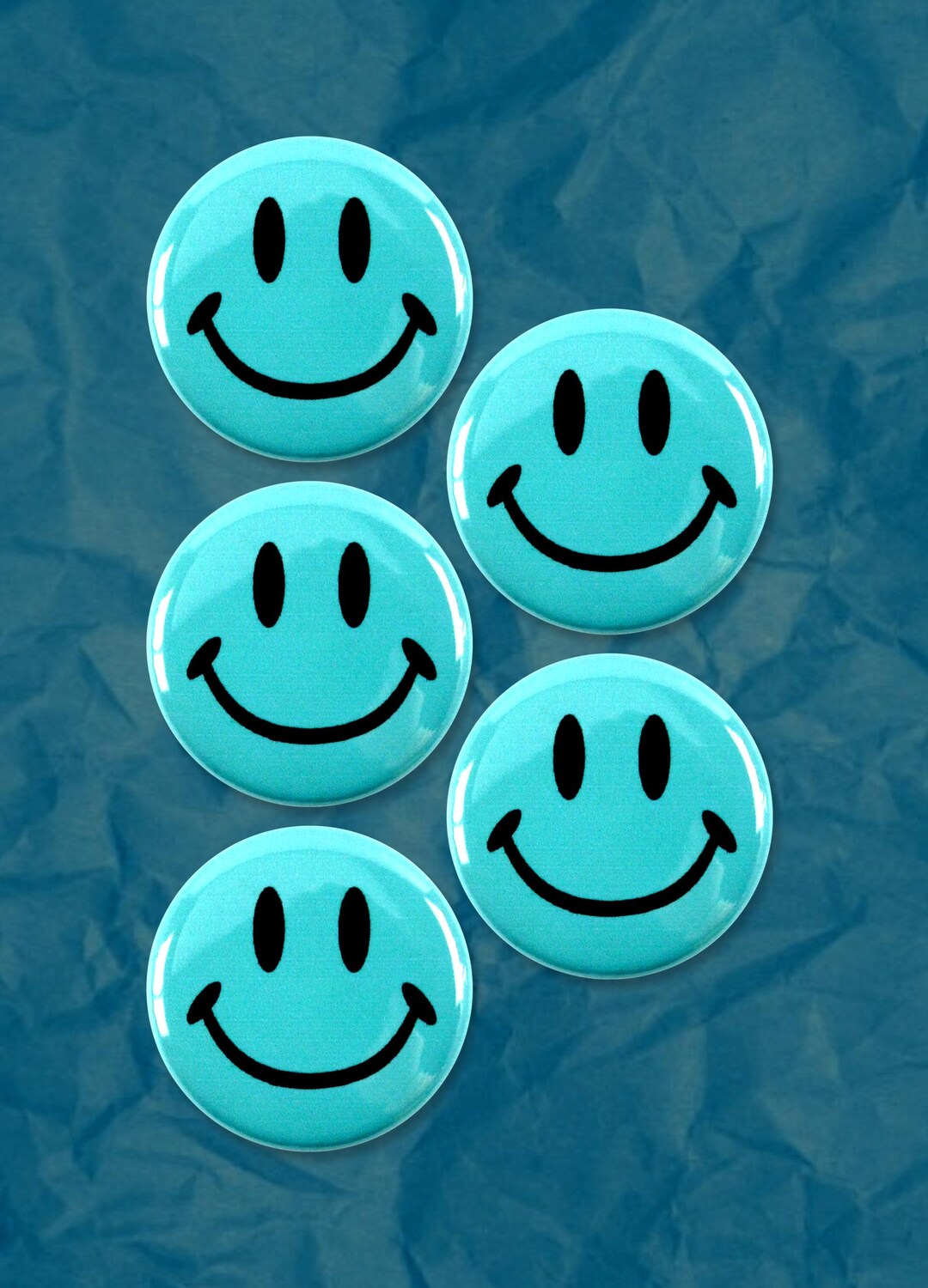 Classic Cyan Smiley Face Pinback Button Badges - 2.25 Inch Round - 5 ...