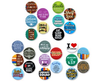 25 Pack Funny Book and Library Lovers Pinback Button Badges - Etsy