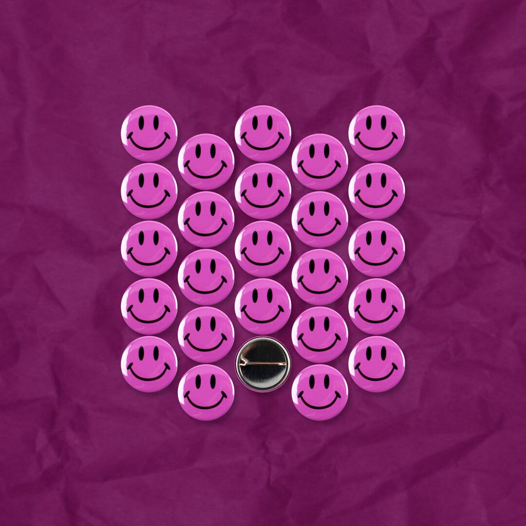 Classic Magenta Smiley Face Pinback Button Badges - 1 Inch - 25 Pack - Etsy